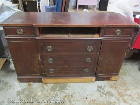 vintage buffet repurposed to media center - My Repurposed Life® Rescue ...