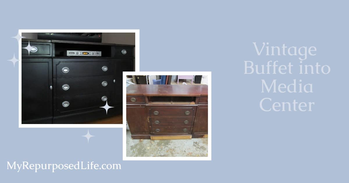 vintage buffet repurposed to media center - My Repurposed Life®