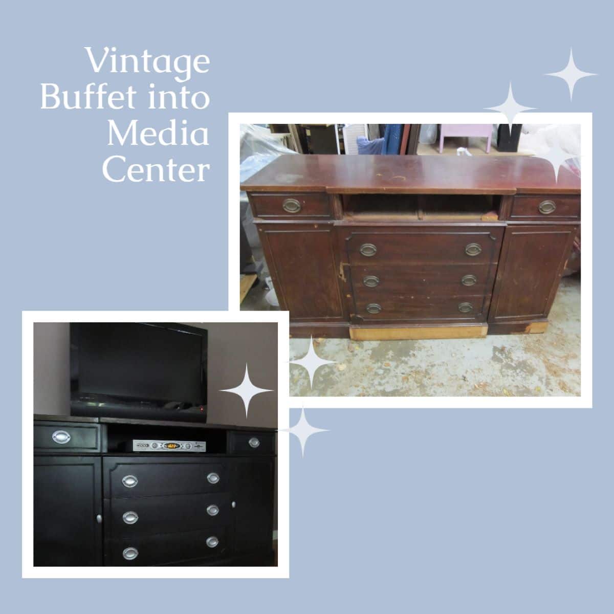 vintage buffet repurposed to media center - My Repurposed Life®