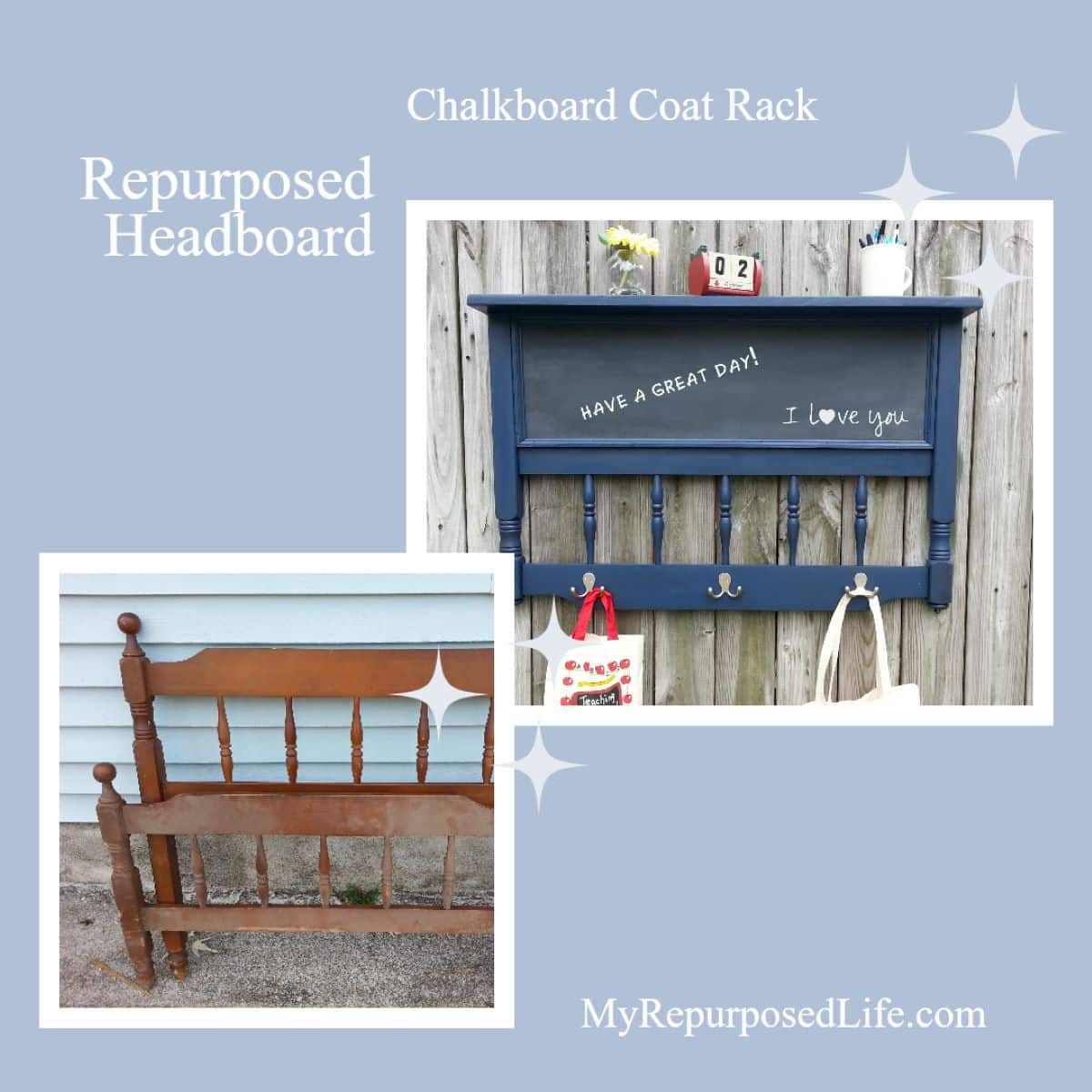 Headboard Chalkboard Coat Rack - My Repurposed Life®