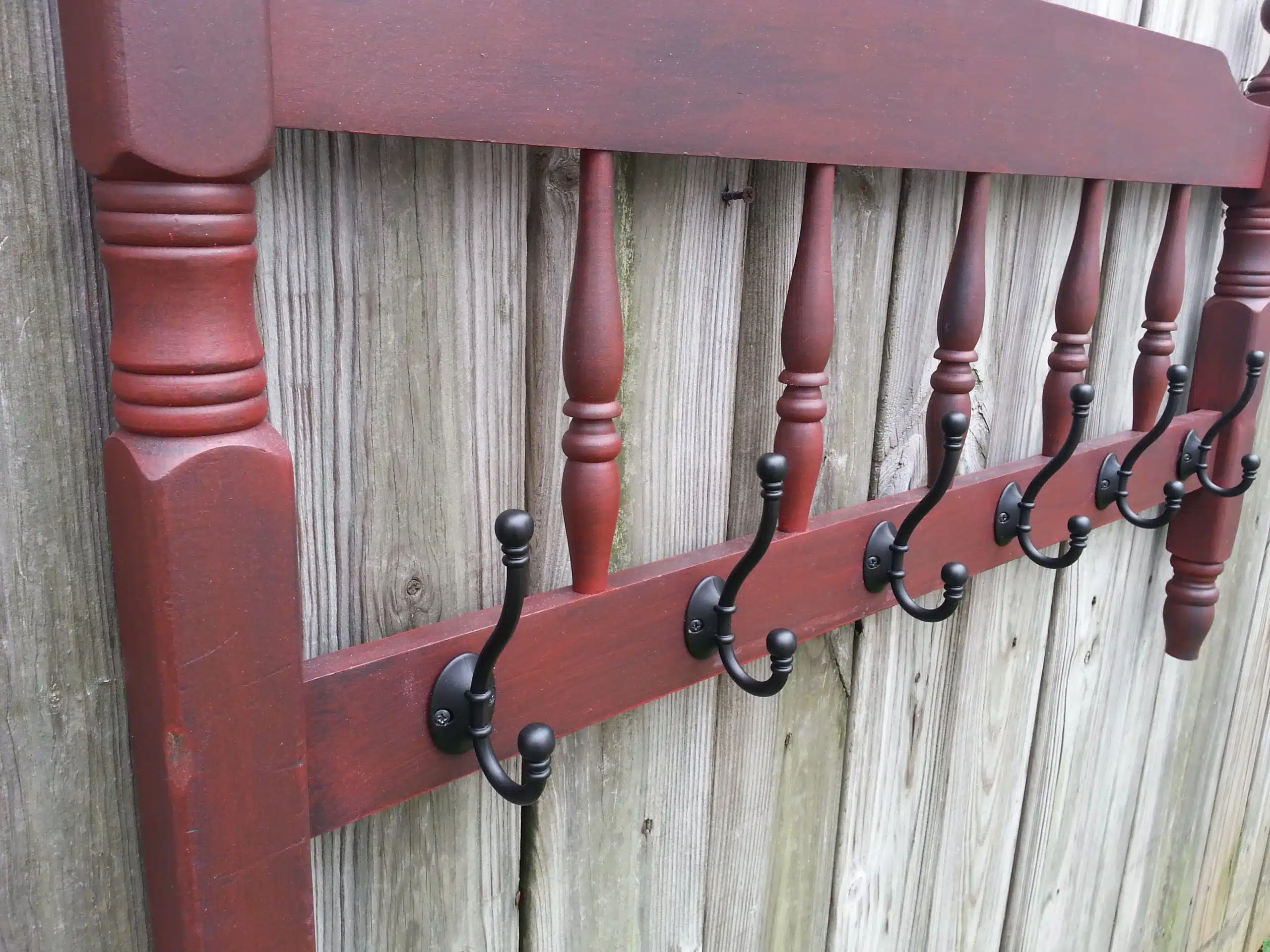 Repurposed Red Footboard Coat Rack - My Repurposed Life®