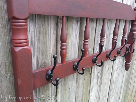Repurposed Red Headboard Coat Rack - My Repurposed Life®