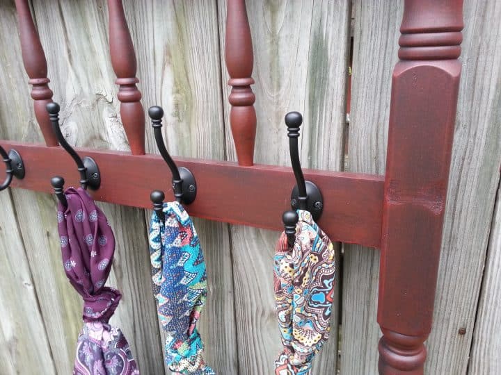 Repurposed Red Footboard Coat Rack - My Repurposed Life®
