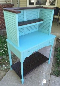 Upcycled Shutters and Desk into Potting Bench - My Repurposed Life®