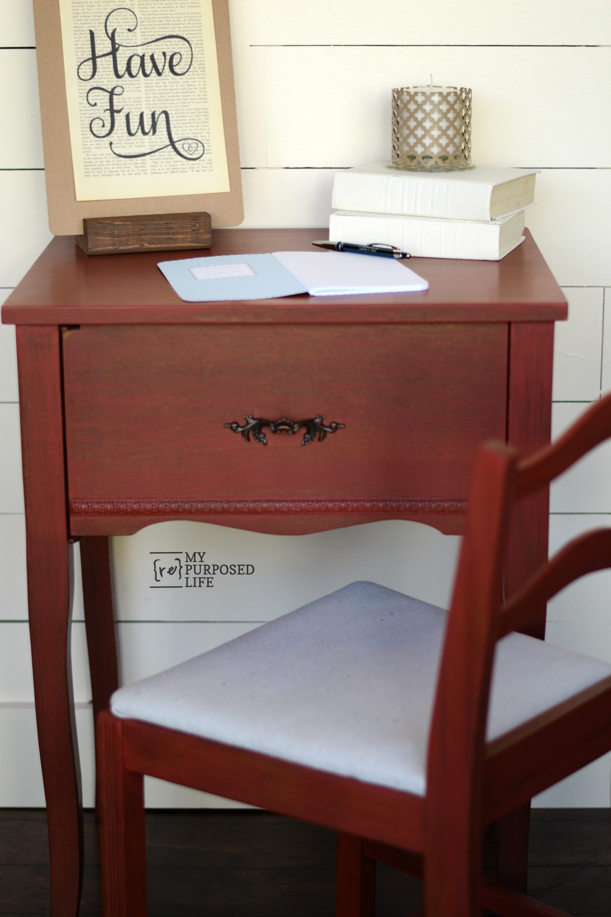 Red Side Table | repurposed sewing cabinet - My Repurposed Life™