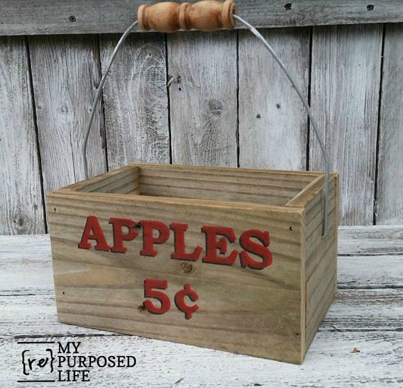 Apple Caddy | Reclaimed Wood and a Bucket Handle - My Repurposed Life®