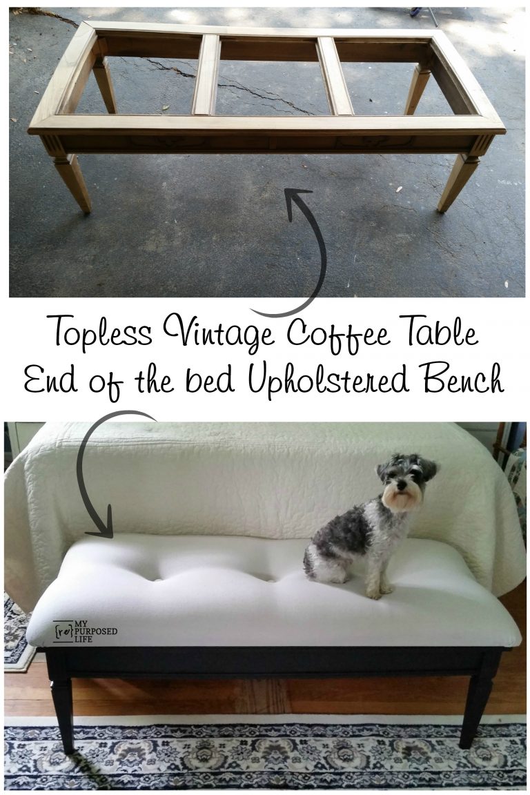 Coffee Table Bench Easy Button Tufted Upholstery - My Repurposed Life®