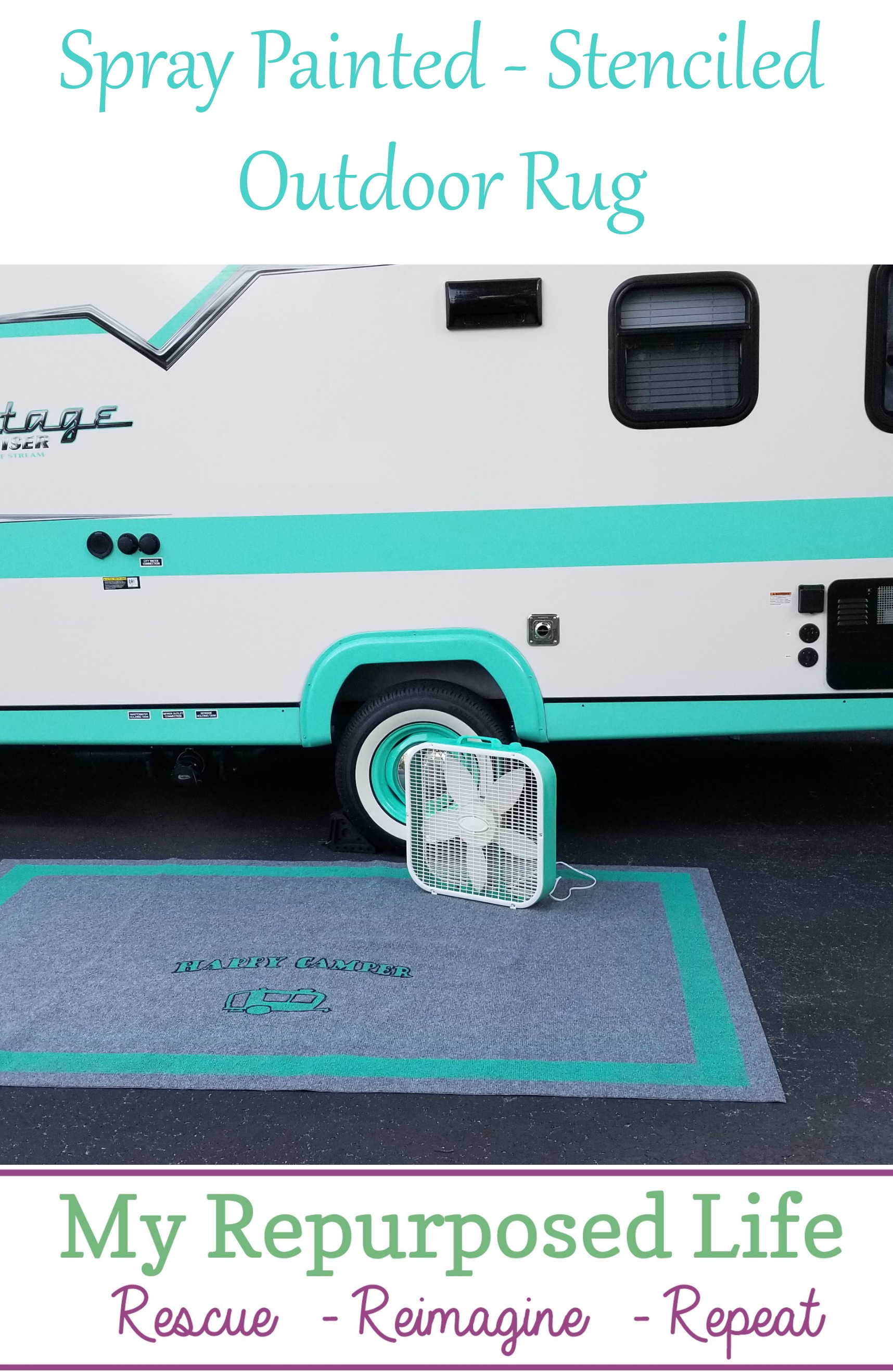 Spray Painted Outdoor Rug for Camper or RV - My Repurposed Life®