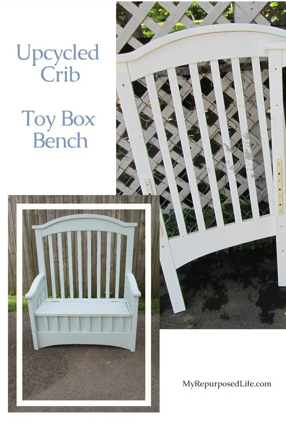 Upcycled Crib into Toy Box Bench - My Repurposed Life®