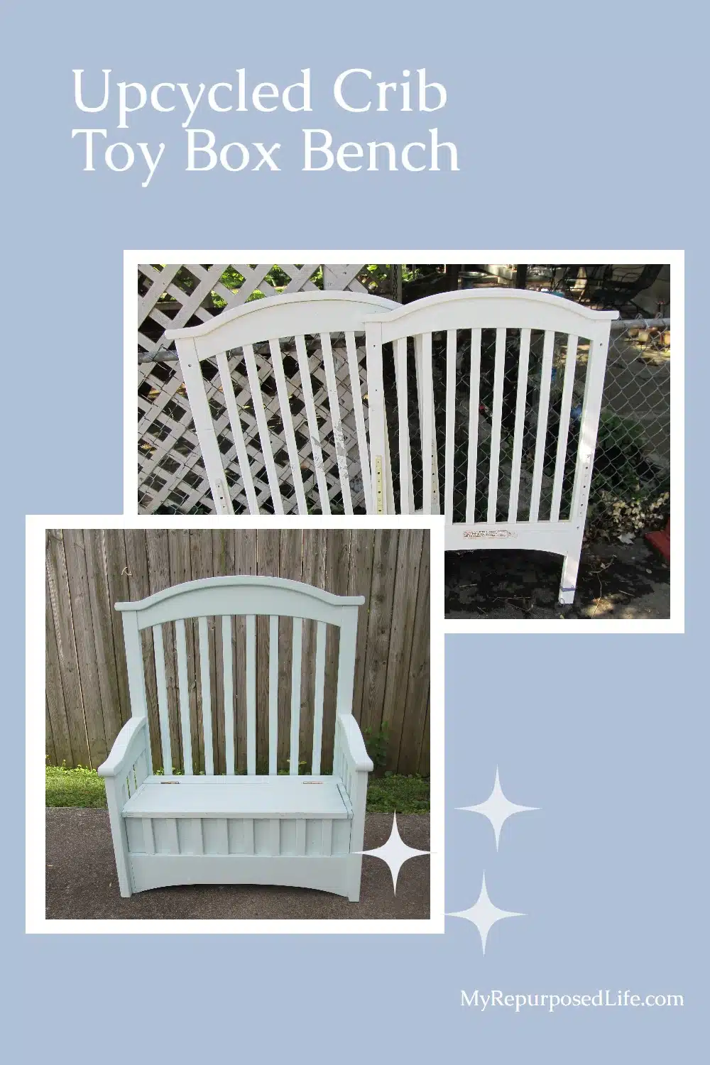 Upcycled Crib into Toy Box Bench - My Repurposed Life®