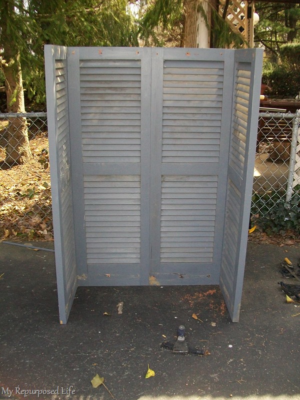 Shutters Repurposed into Bookshelf - My Repurposed Life®
