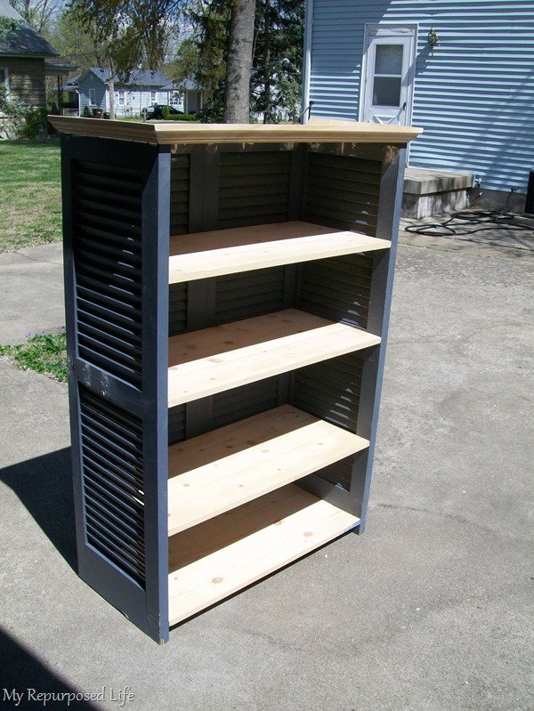 Shutters Repurposed into Bookshelf - My Repurposed Life®
