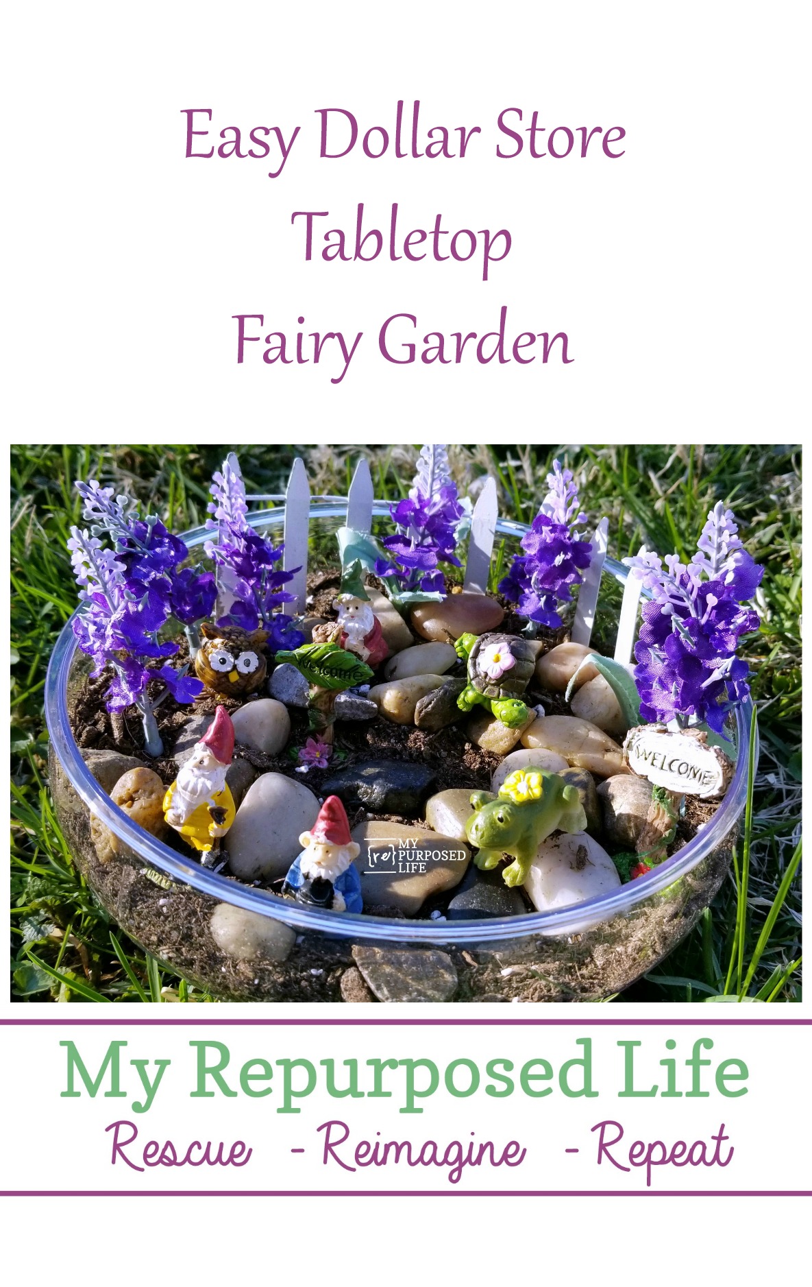 tabletop fairy garden using Dollar Store Items - My Repurposed Life®