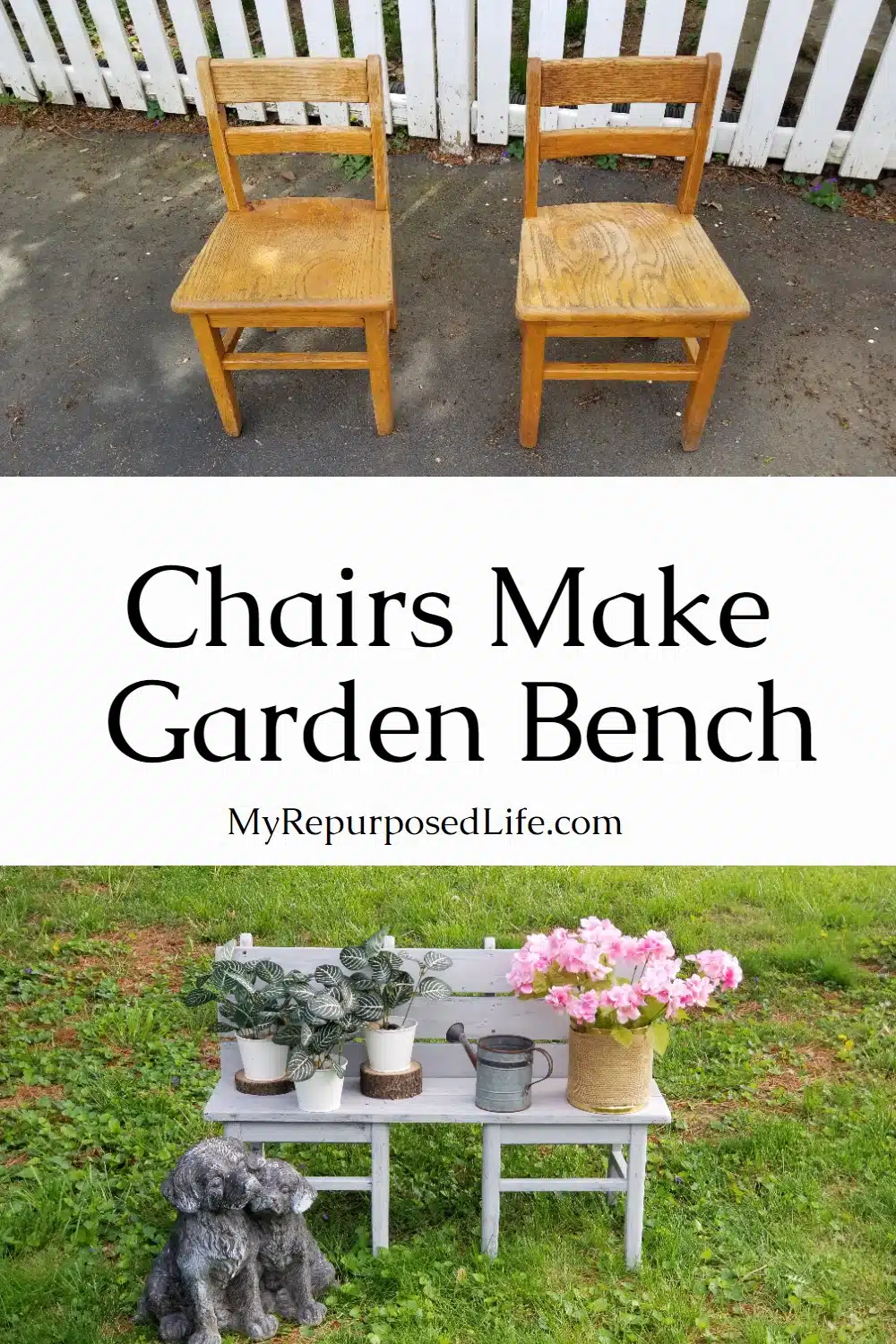 Repurposed Garden Bench made from Chairs - My Repurposed Life®