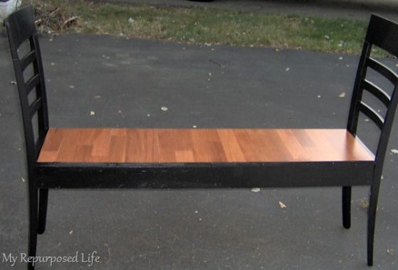Two Recycled Chairs Make a Double Chair Bench - My Repurposed Life®