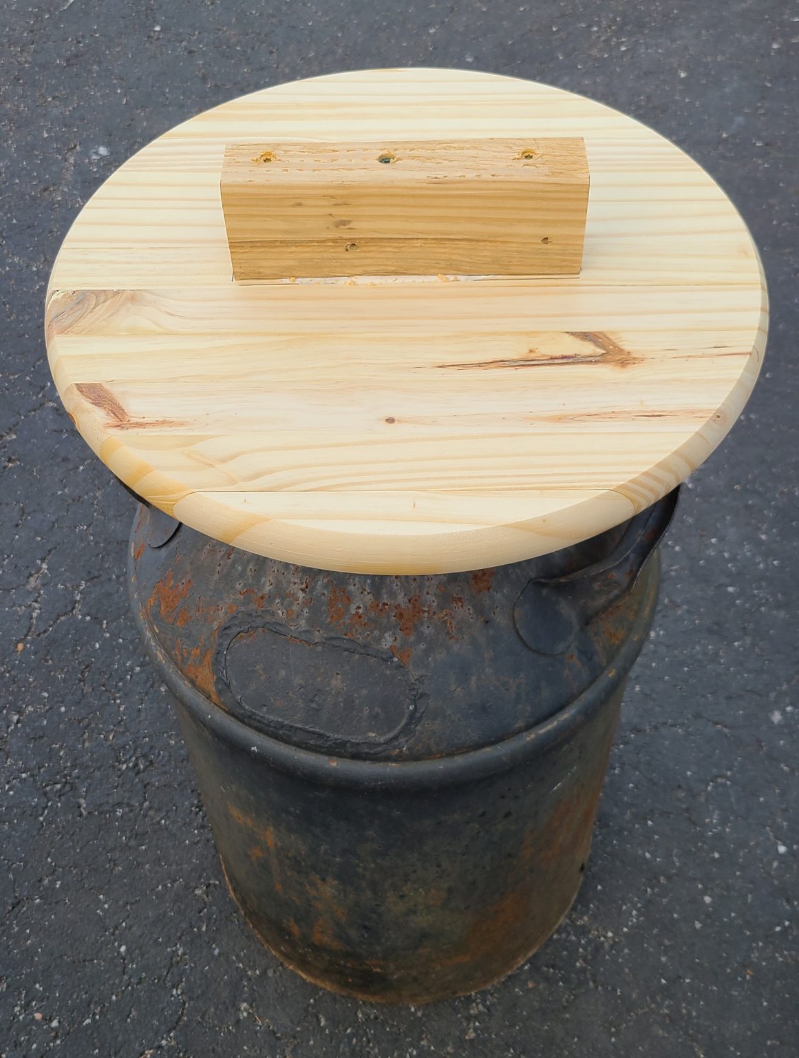 Aged Decoupage Milk Can Table - My Repurposed Life®
