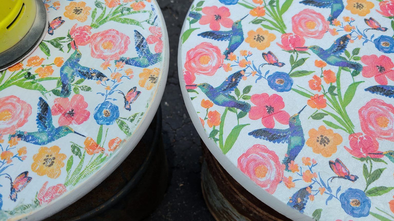 Aged Decoupage Milk Can Table - My Repurposed Life®