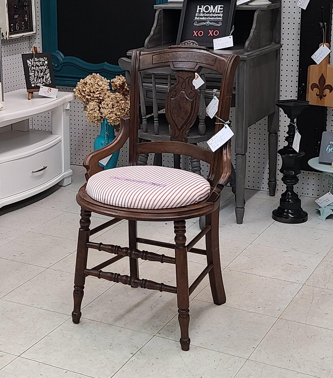 antique cane chair makeover with upholstered seat - My Repurposed Life®