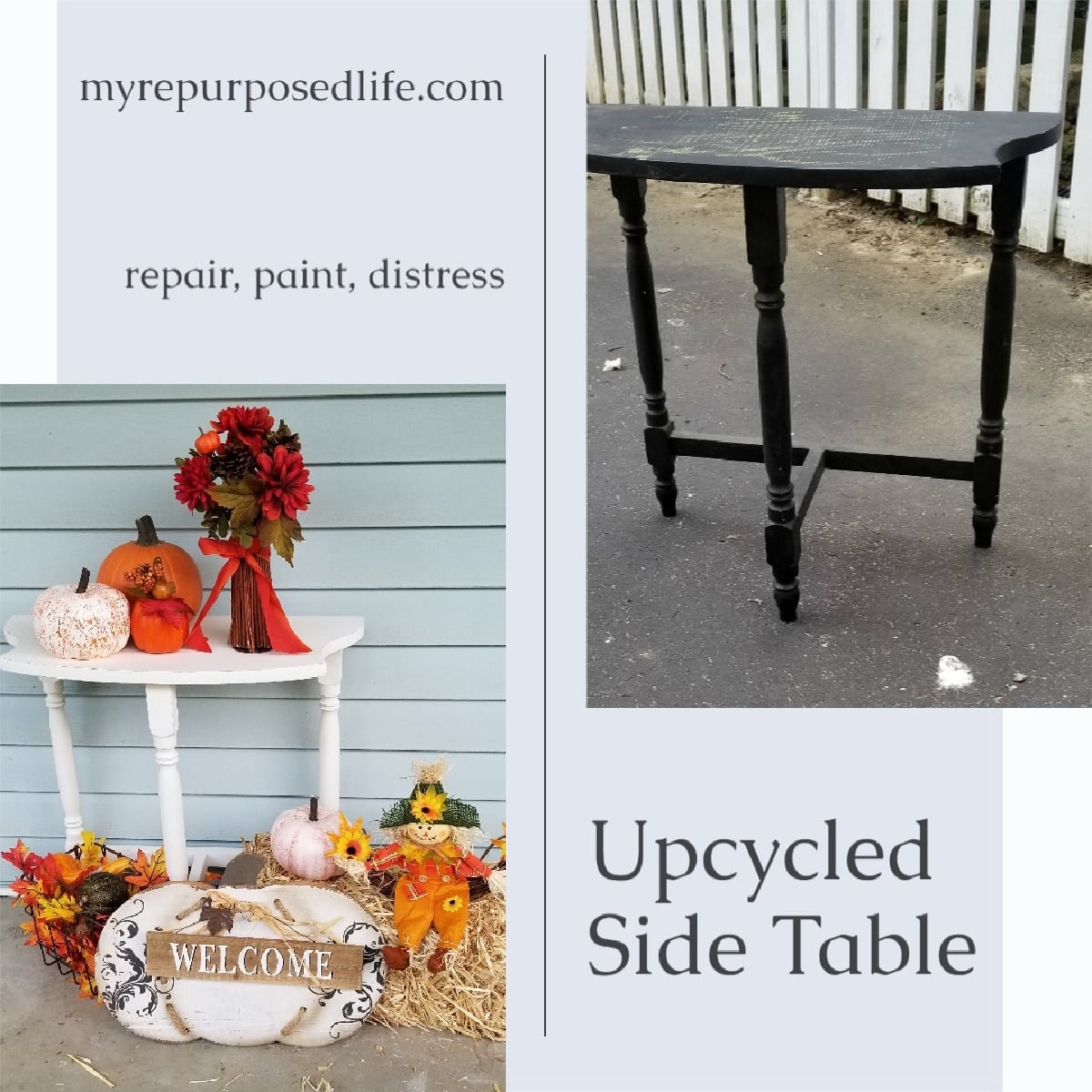 Upcycled Side Table Makeover for a Fall Porch Decor - My Repurposed Life®