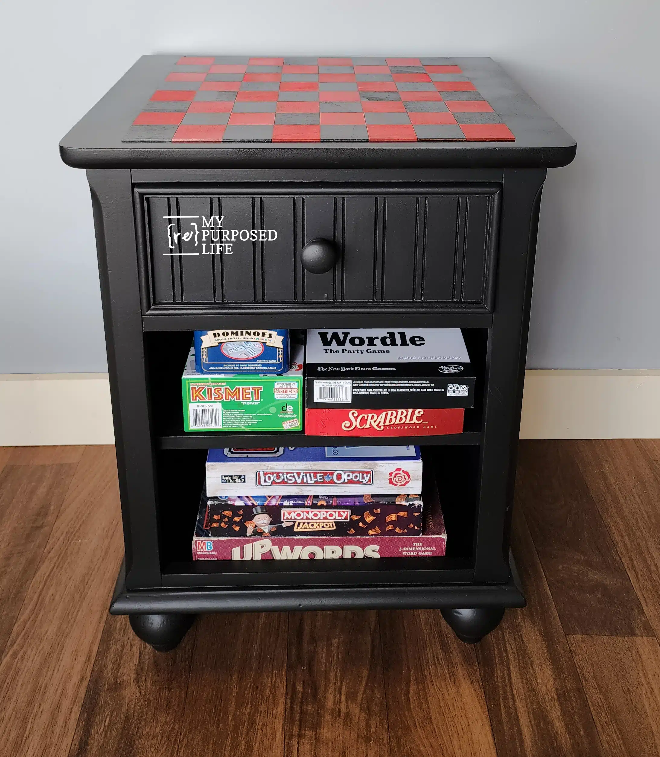 Checkerboard Game Table | Upcycled Nightstand - My Repurposed Life®