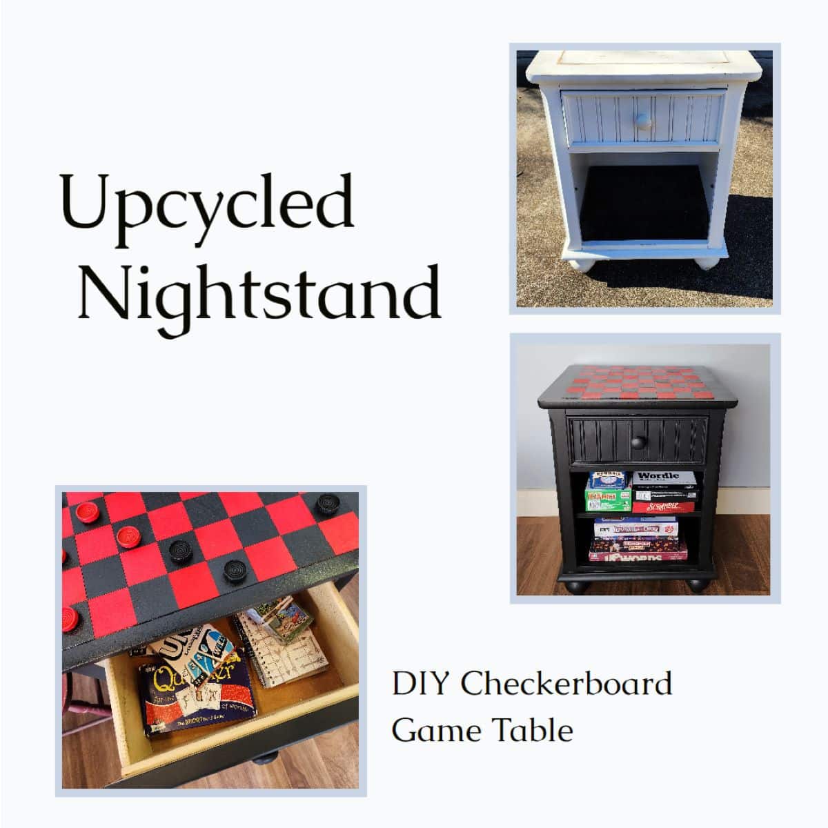 Checkerboard Game Table | Upcycled Nightstand - My Repurposed Life®