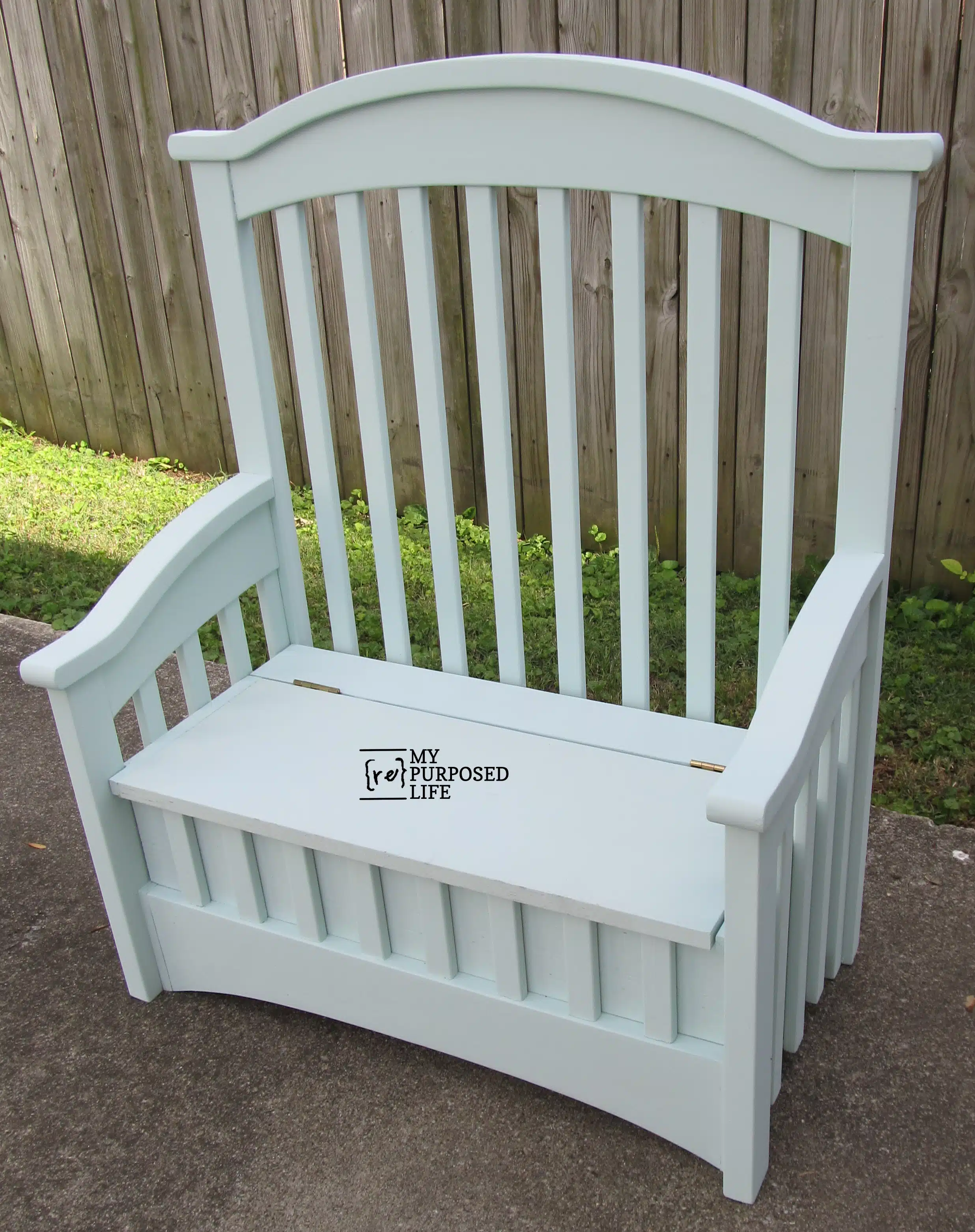 Upcycled Crib into Toy Box Bench - My Repurposed Life®