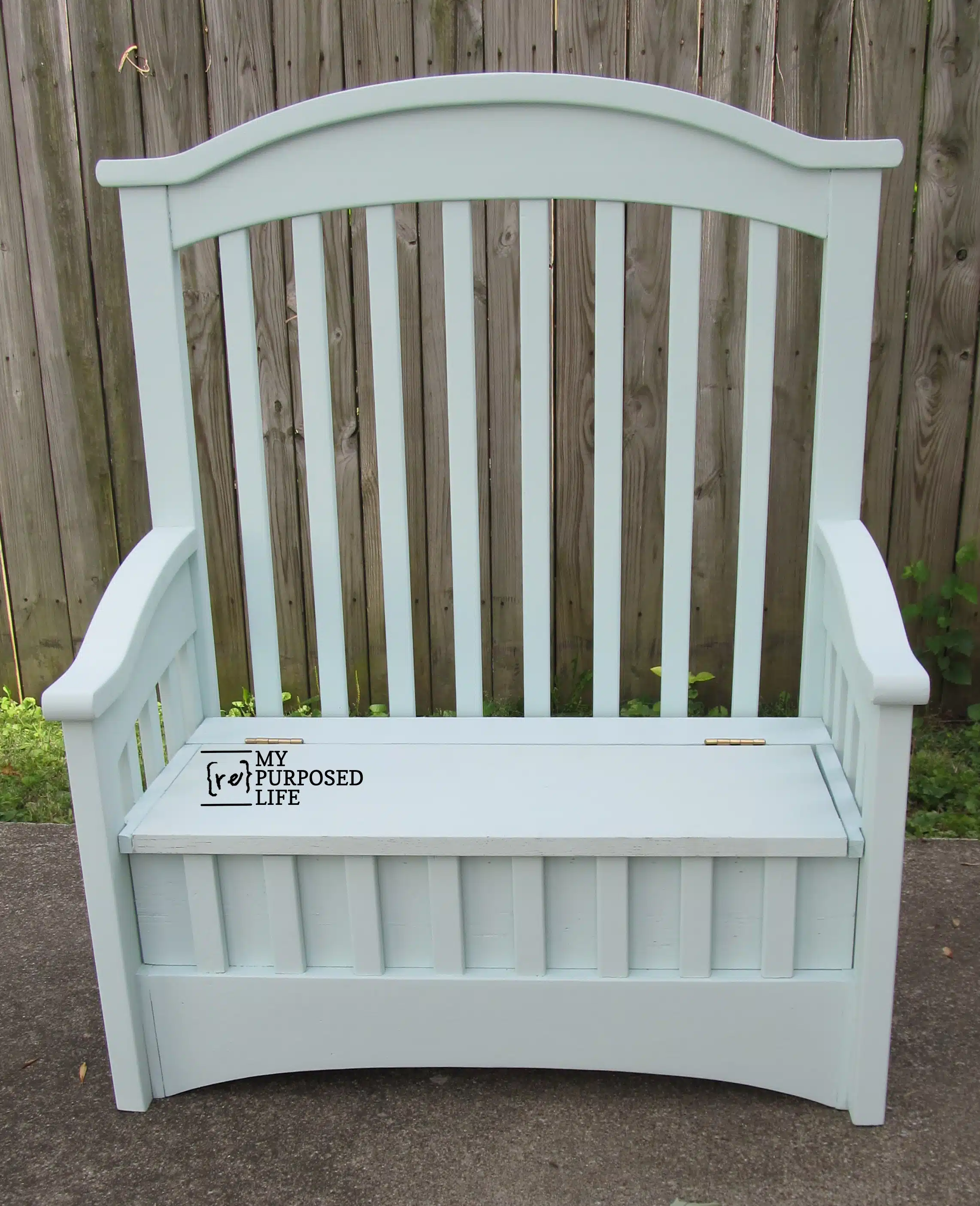 Upcycled Crib into Toy Box Bench - My Repurposed Life®