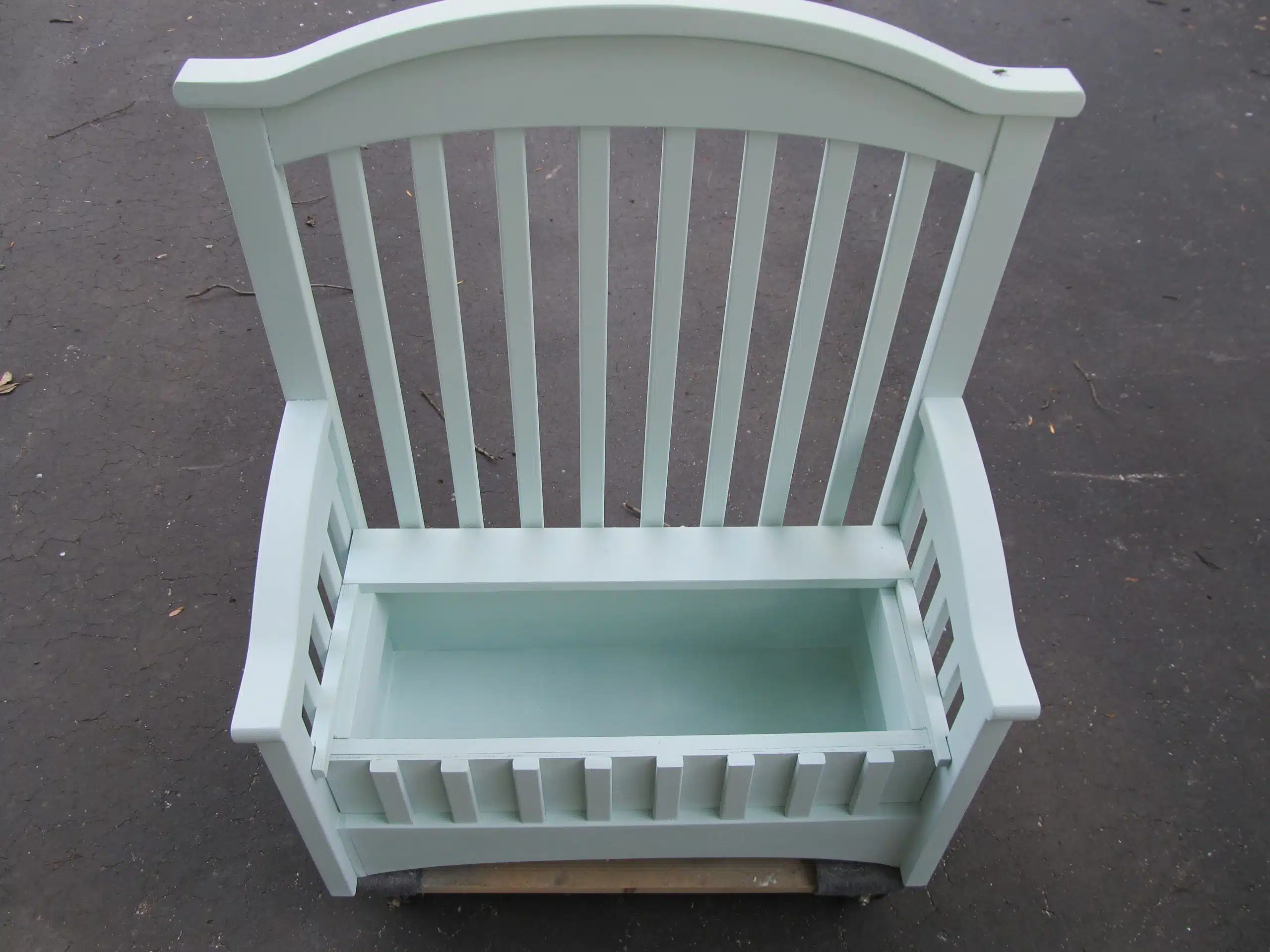 Upcycled Crib into Toy Box Bench - My Repurposed Life®