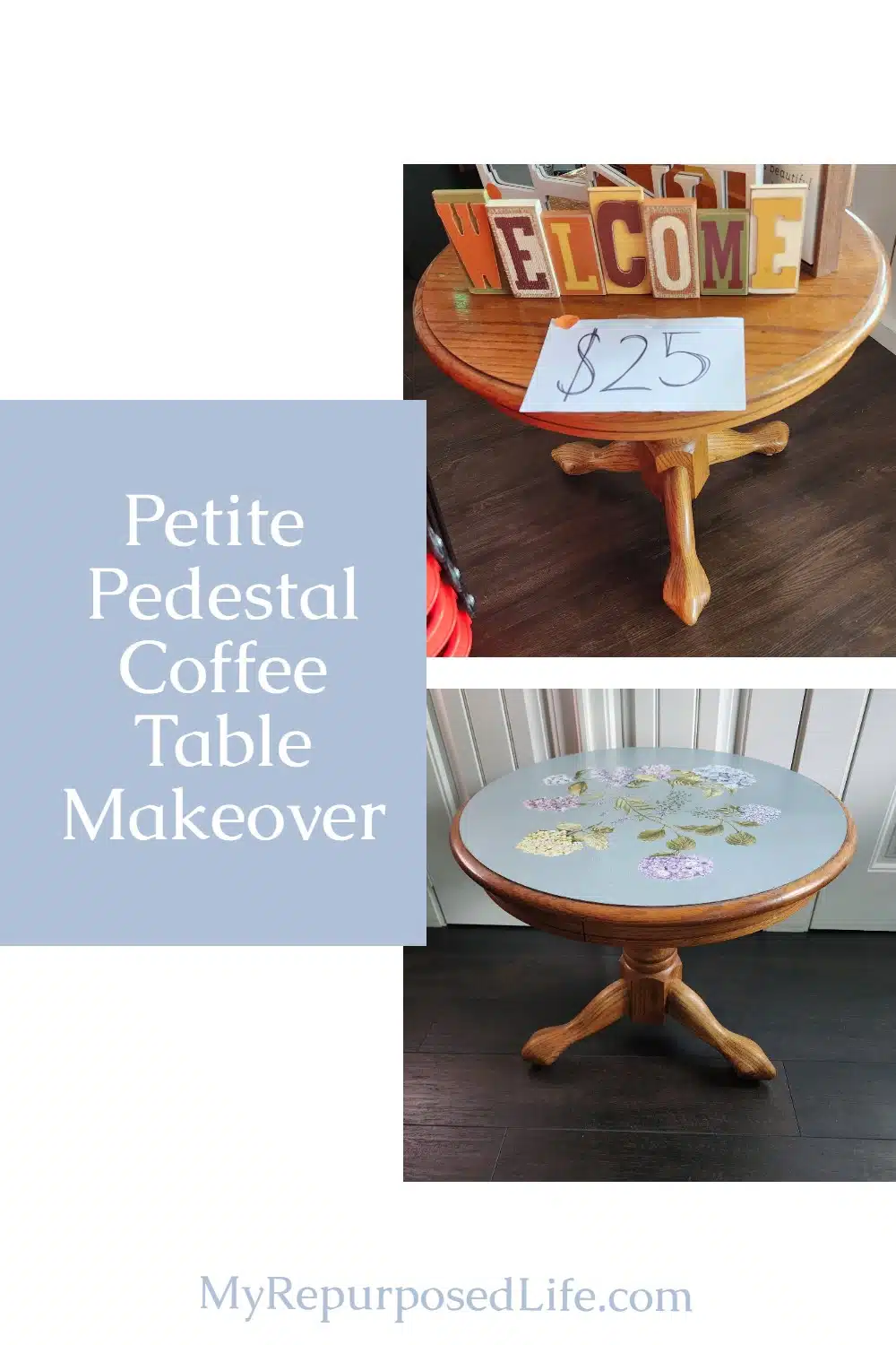 Small Pedestal Coffee Table Makeover - My Repurposed Life®