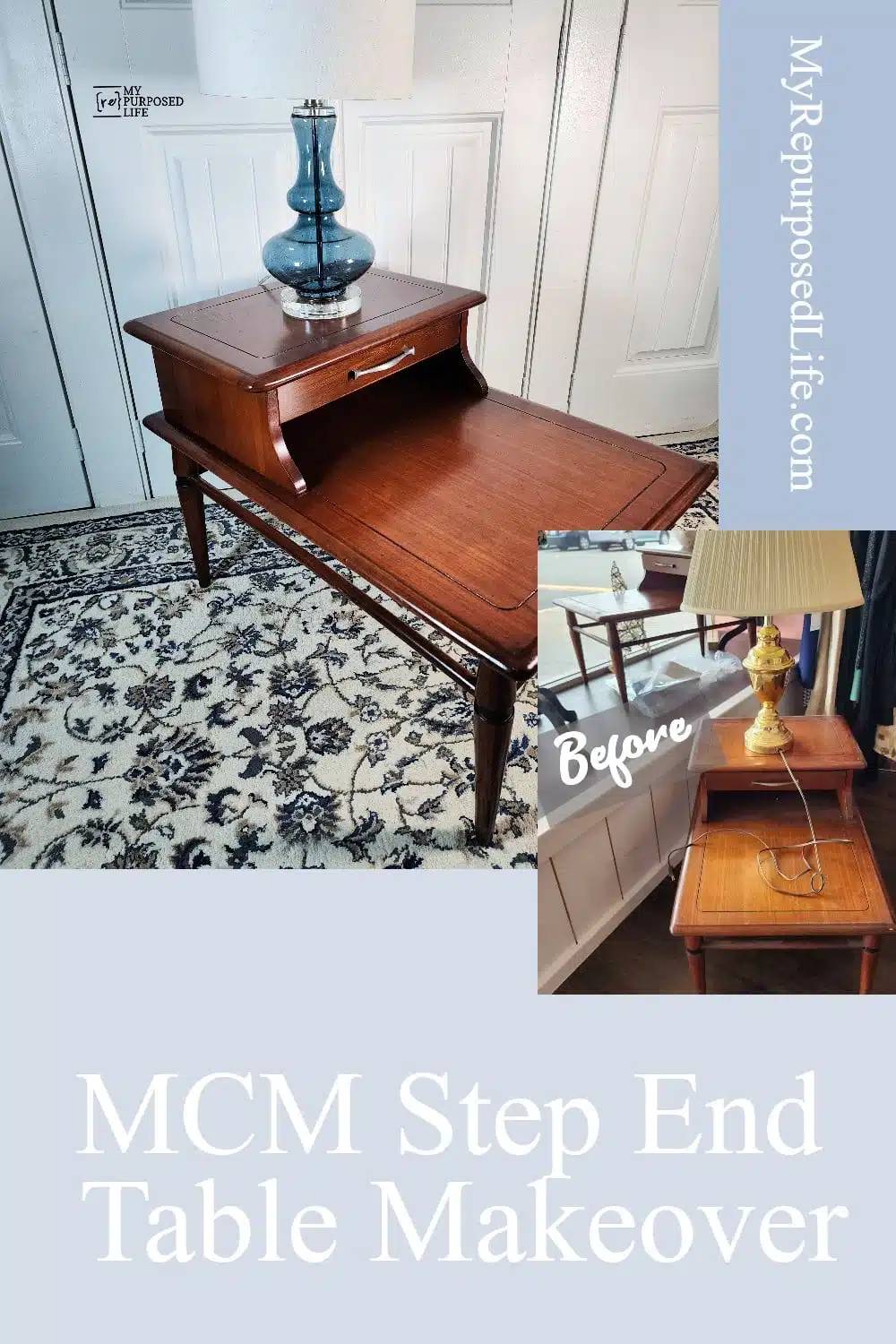 MCM Step End Table Makeover - My Repurposed Life®