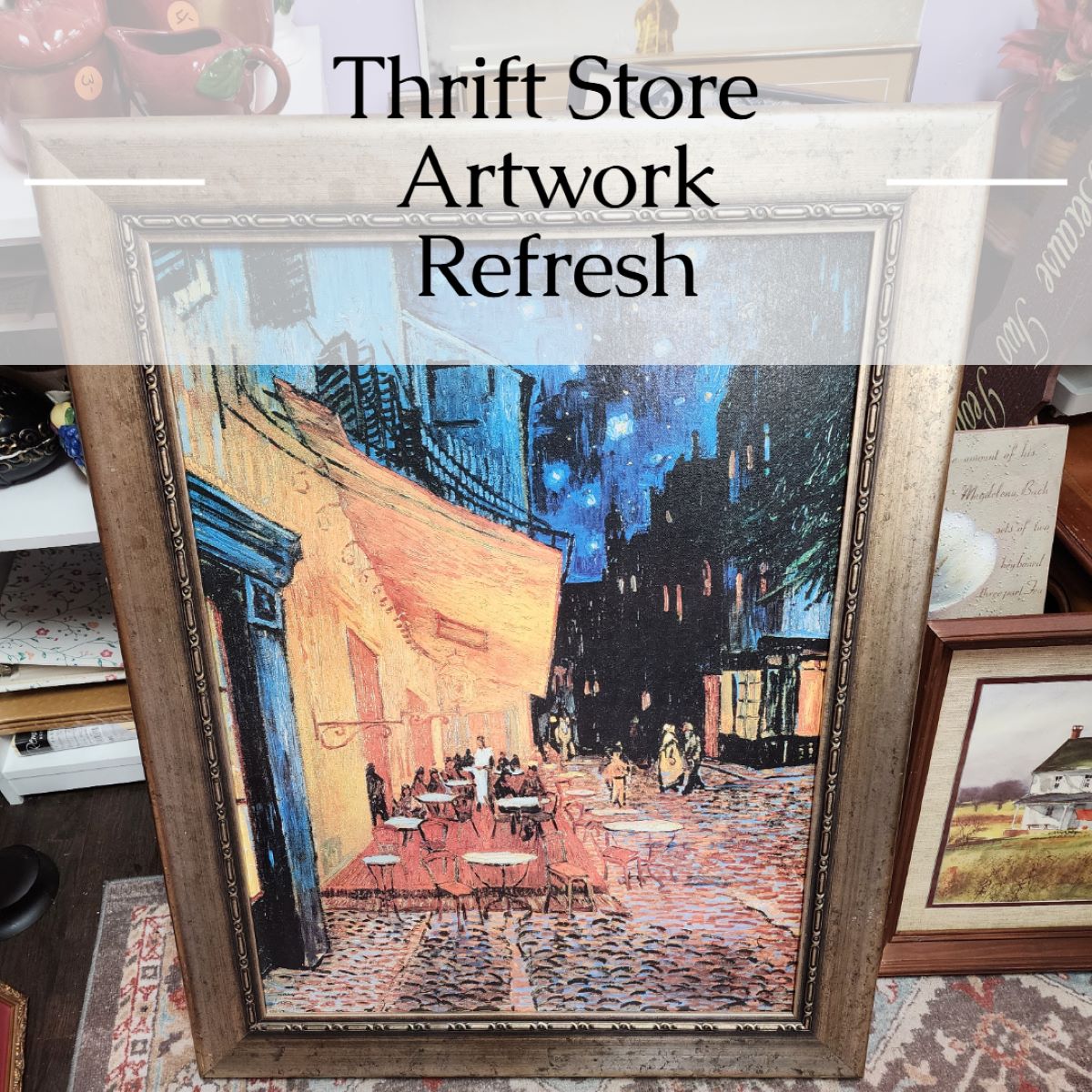 Thrift Store Artwork | Cafe Terrace at Night - My Repurposed Life®